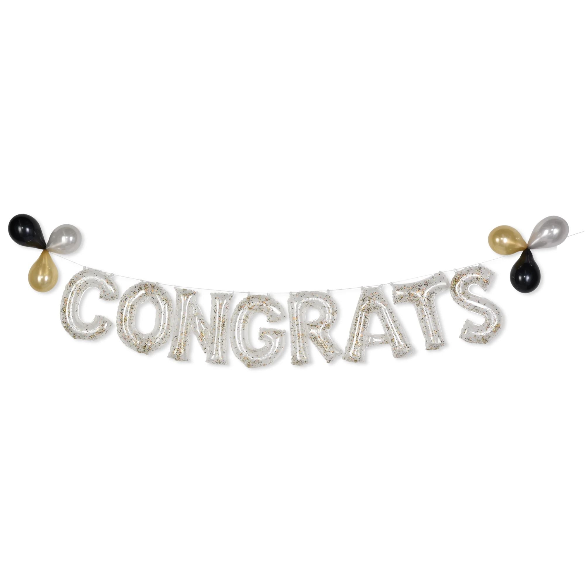 "Congrats" Glitter Confetti Air Filled Balloon Banner Kit – DaliaCake